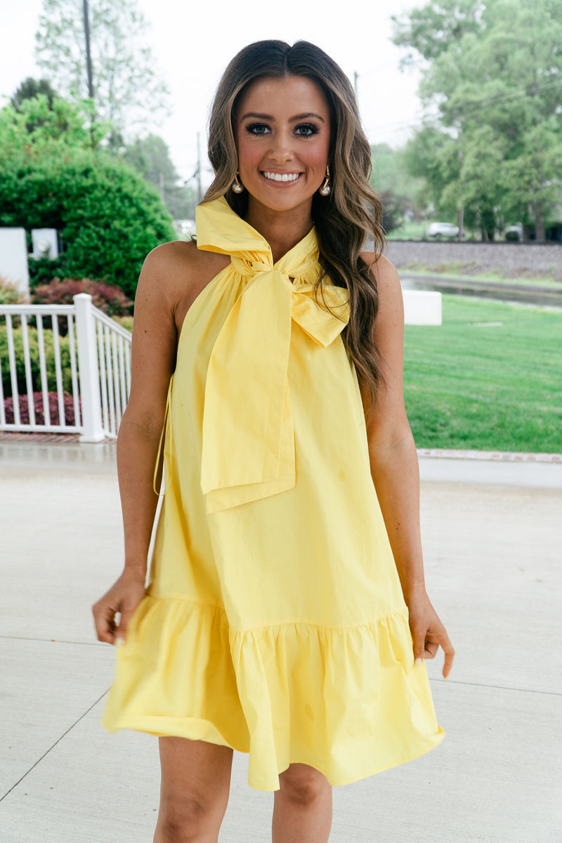 Khloe High Neck Mini Dress - Yellow – Hope E Boutique